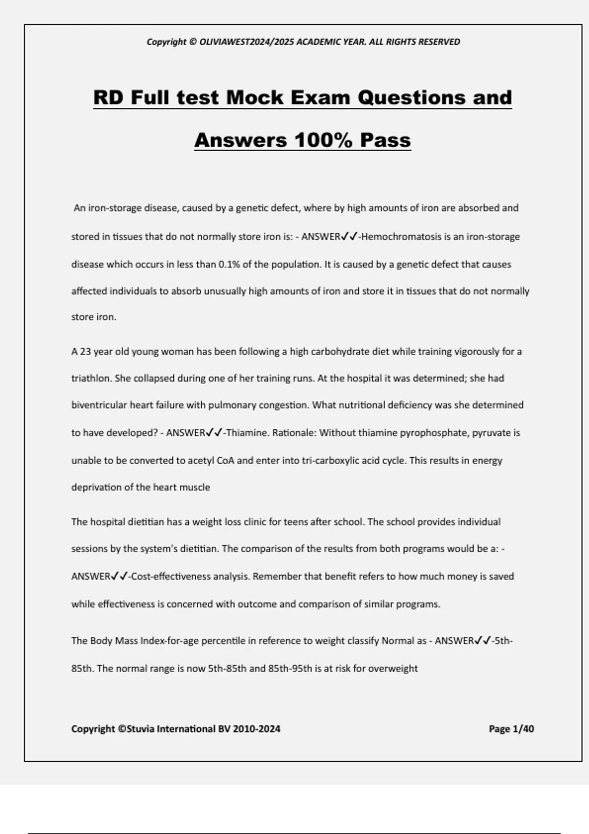 RD Full test Mock Exam Questions and Answers 100% Pass - Prep Tests ...