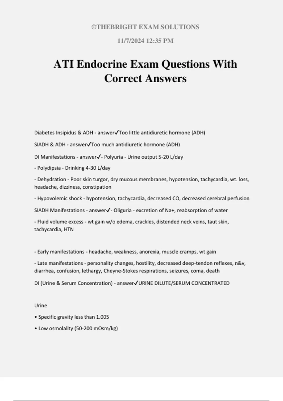 ATI Endocrine Exam Questions With Correct Answers - ATI - Stuvia US