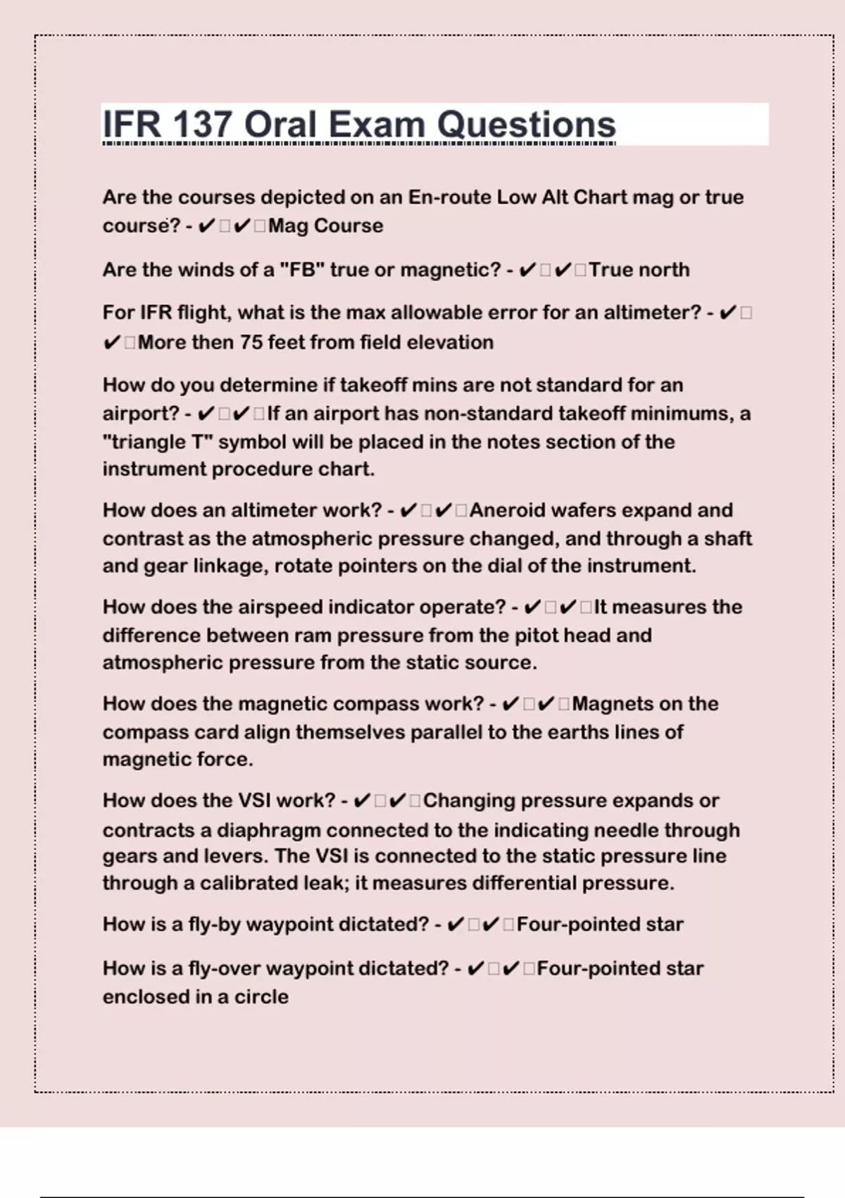 Ifr 137 Oral Exam Questions With Correct Answers Ifr Stuvia Uk