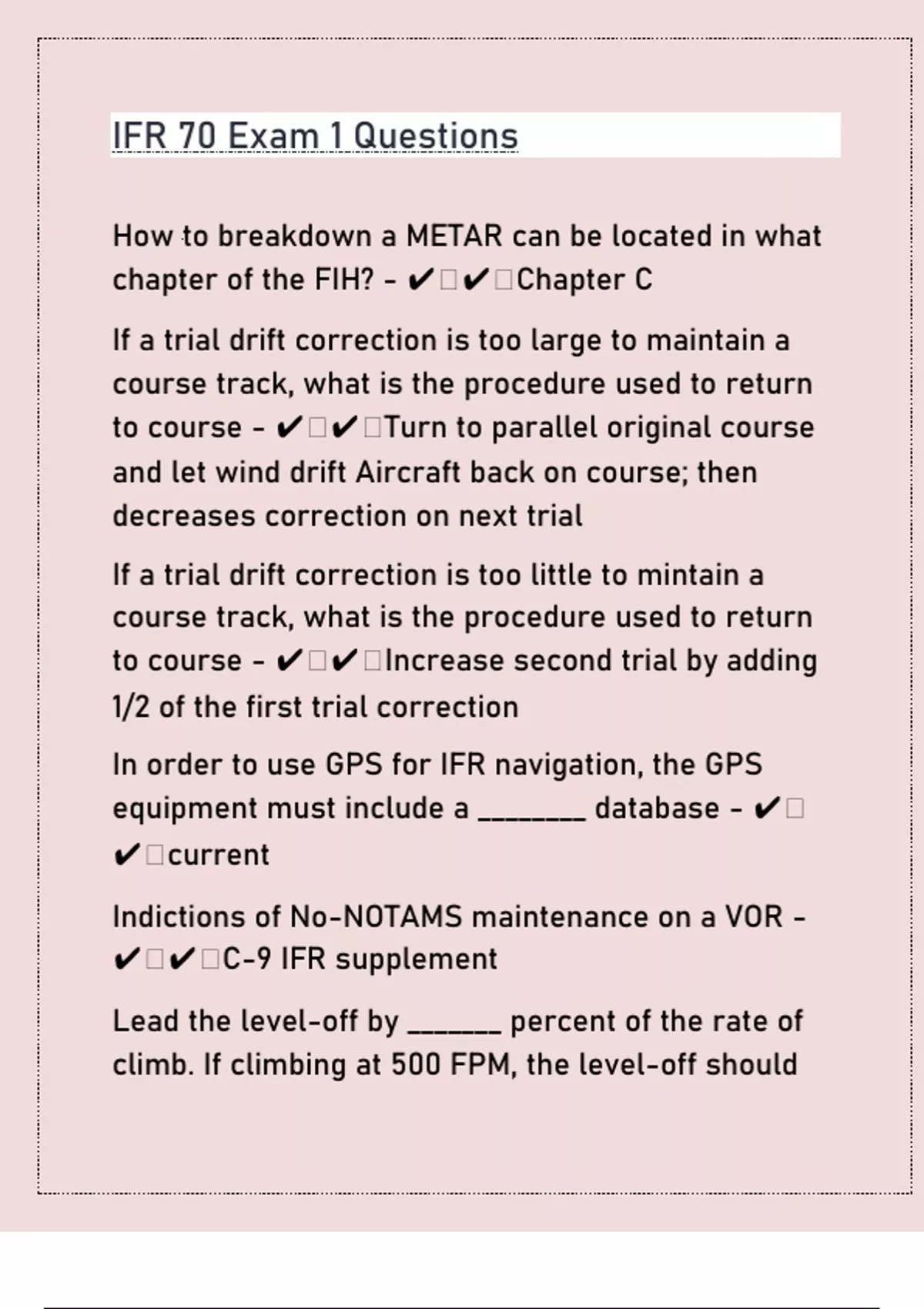 IFR 70 Exam 1 Questions With 100% Correct Answers - IFR - Stuvia US