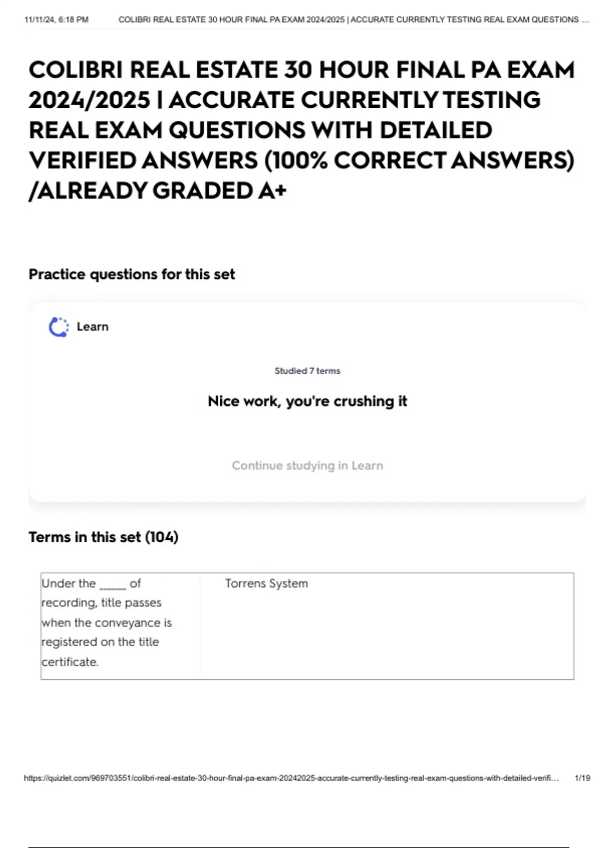 COLIBRI REAL ESTATE 30 HOUR FINAL PA EXAM 2024/2025 | ACCURATE ...