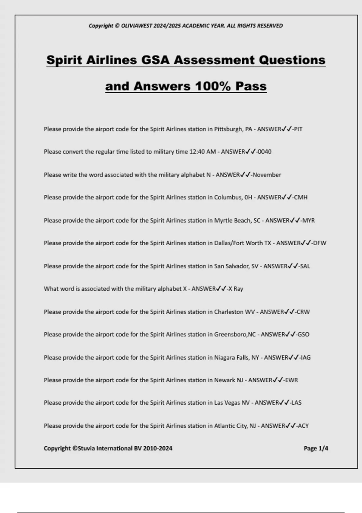 Spirit Airlines GSA Assessment Questions and Answers 100% Pass - Prep ...