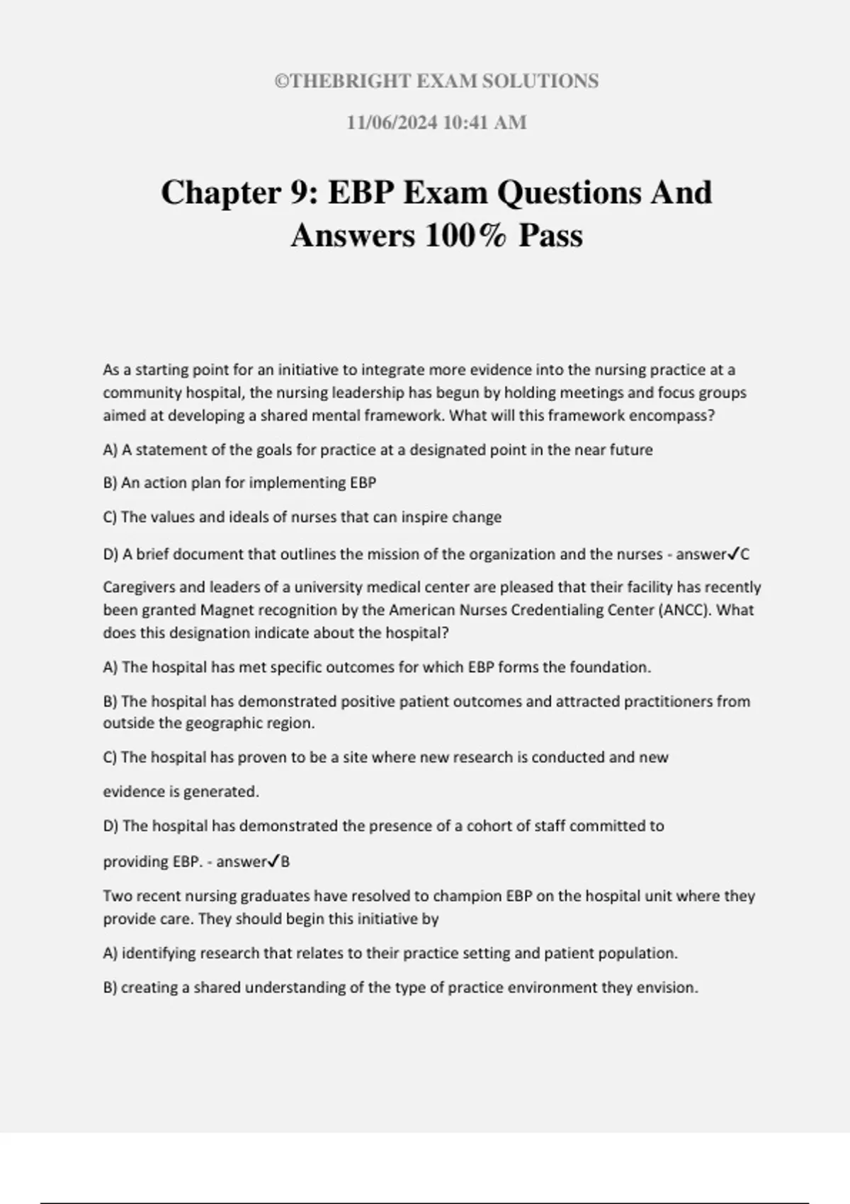 Chapter 9: EBP Exam Questions And Answers 100% Pass - EBP - Stuvia US