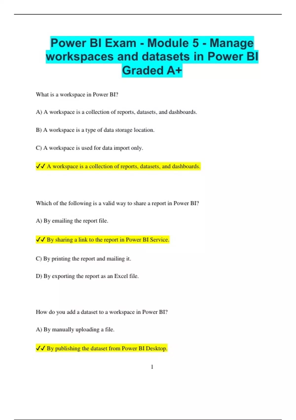 Power BI Exam - Module 5 - Manage workspaces and datasets in Power BI ...