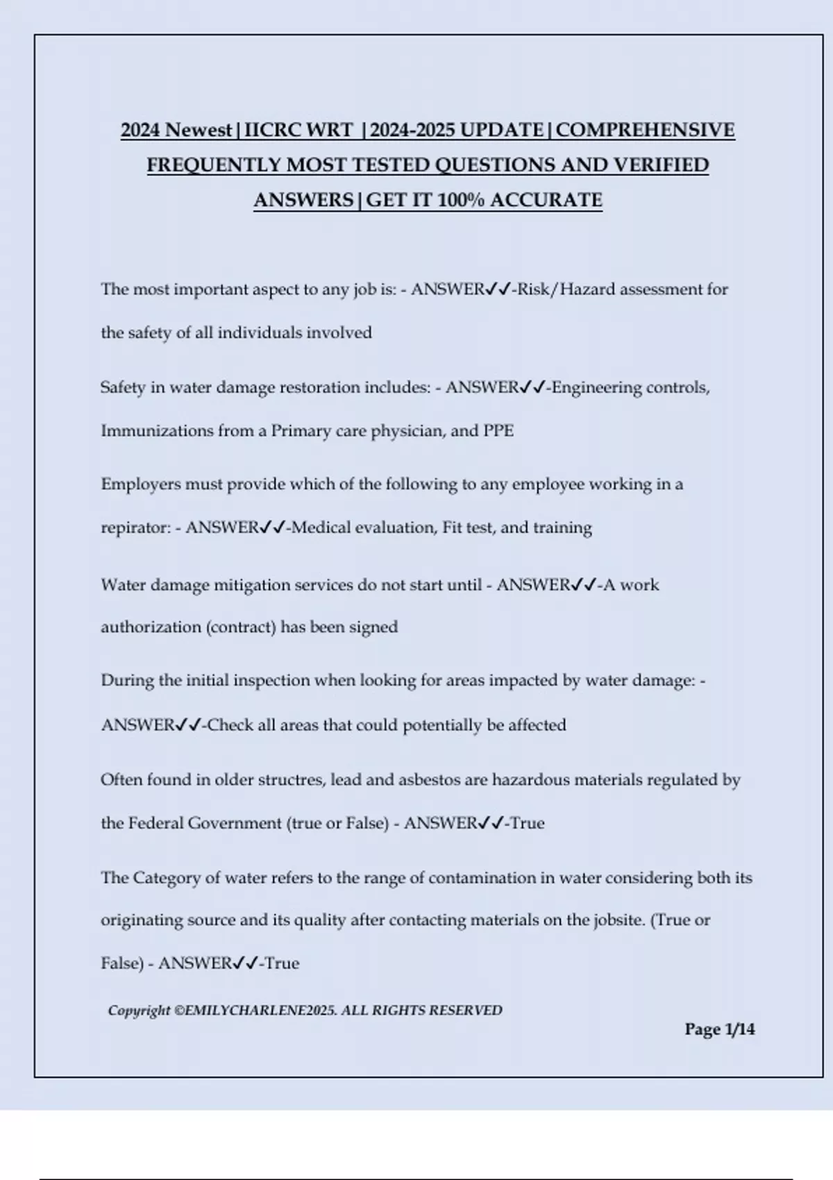 2024 Newest|IICRC WRT | UPDATE|COMPREHENSIVE FREQUENTLY MOST TESTED ...