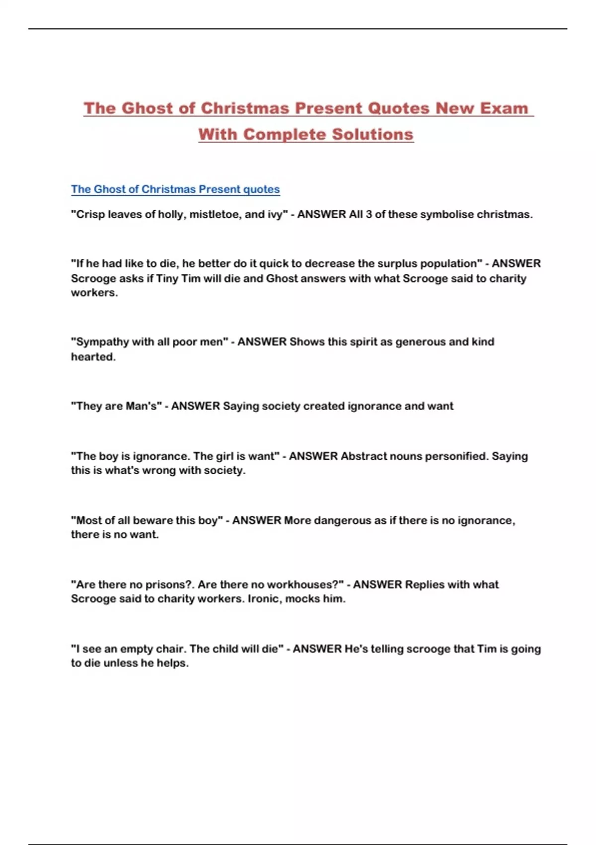 The Ghost of Christmas Present Quotes New Exam With Complete Solutions ...