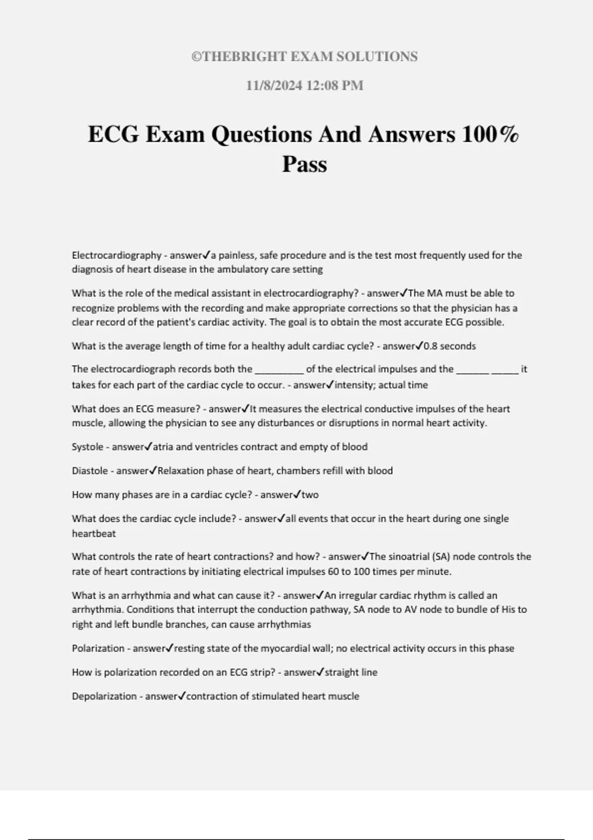 ECG Exam Questions And Answers 100% Pass - ECG - Stuvia US