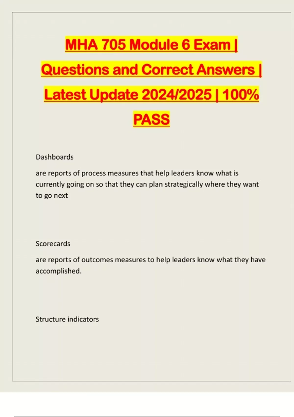 MHA 705 Module 6 Exam | Questions and Correct Answers | Latest Update ...