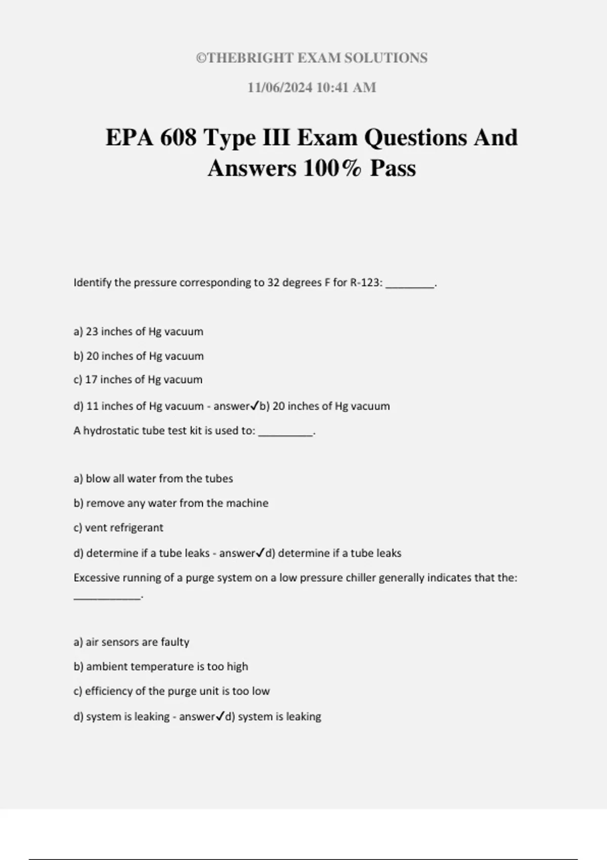 EPA 608 Type III Exam Questions And Answers 100% Pass - EPA 608 - Stuvia US