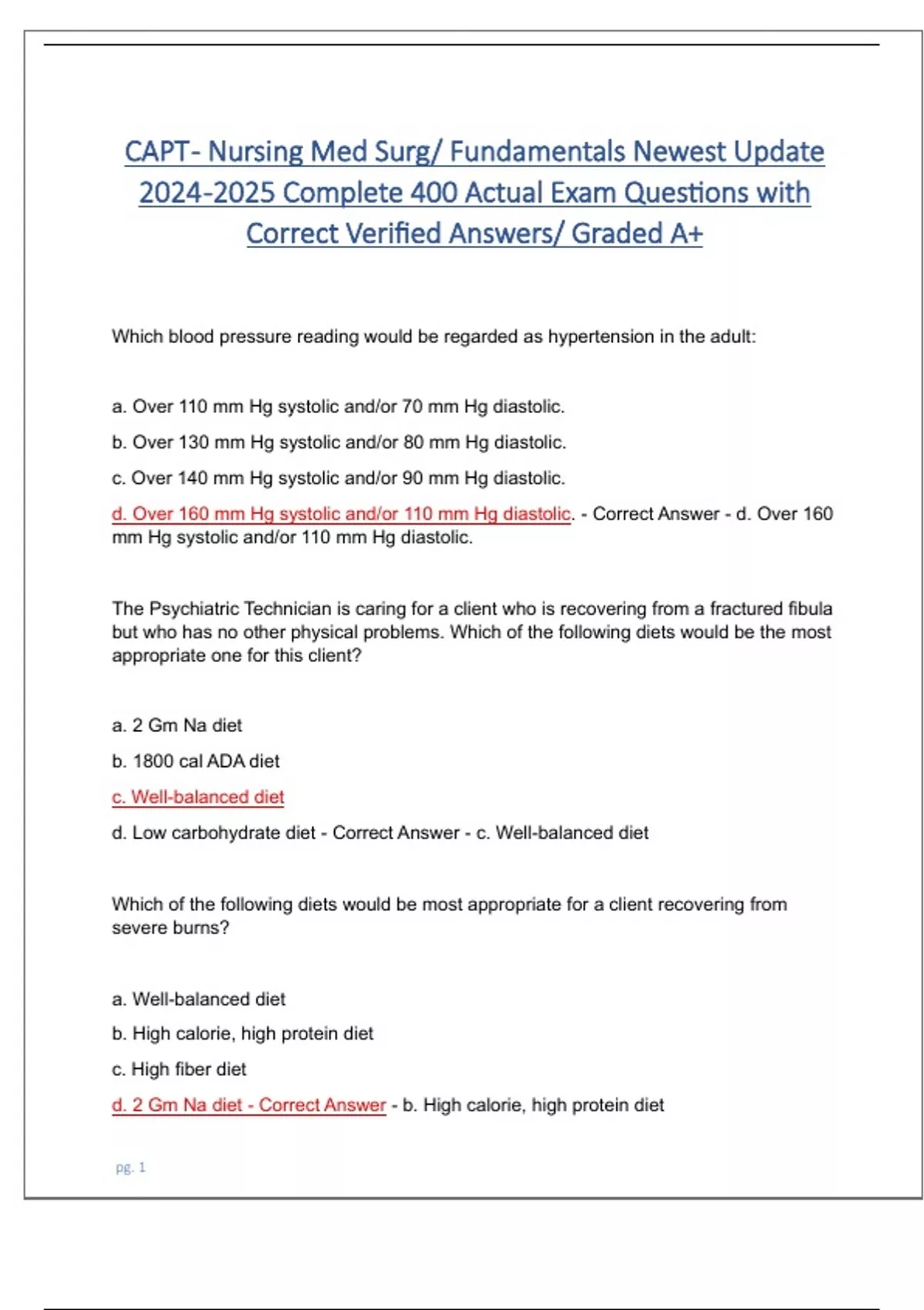 CAPT - Nursing Med Surg/ Fundamentals Newest Update Complete 400 Actual ...