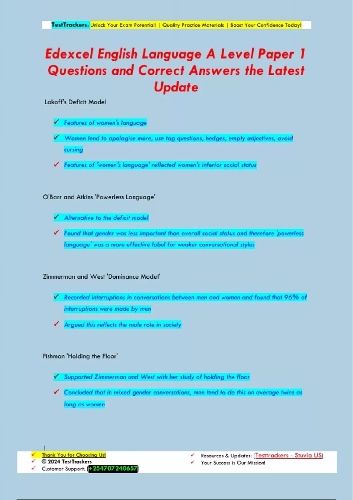 Edexcel English Language A Level Paper 1 Questions and Correct Answers ...