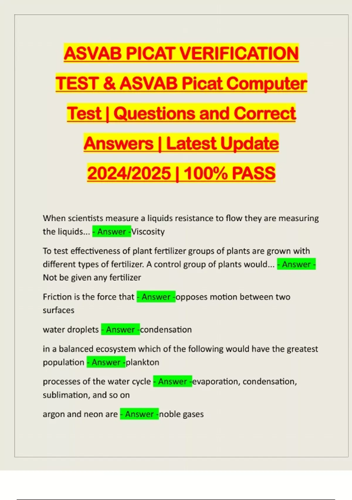 ASVAB PICAT VERIFICATION TEST & ASVAB Picat Computer Test | Questions ...