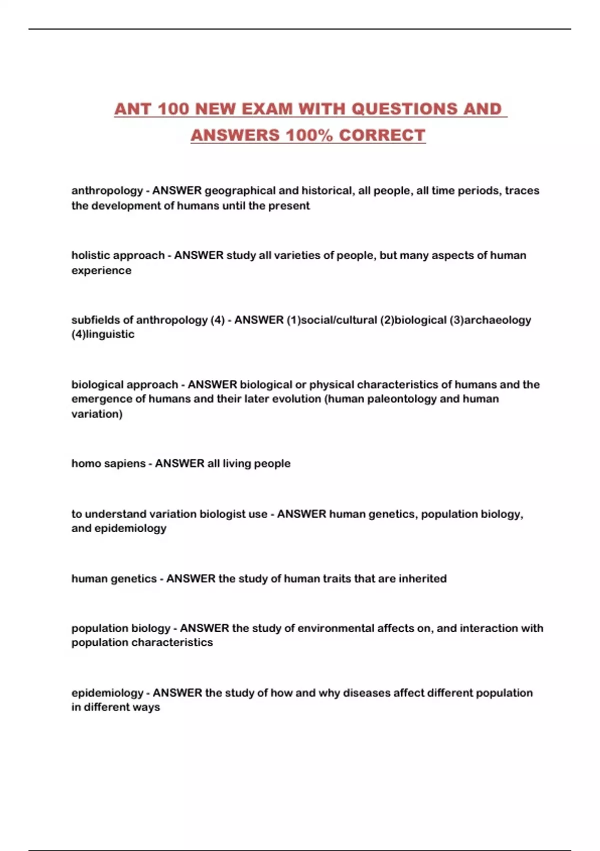 ANT 100 NEW EXAM WITH QUESTIONS AND ANSWERS 100% CORRECT - ANT 100 ...