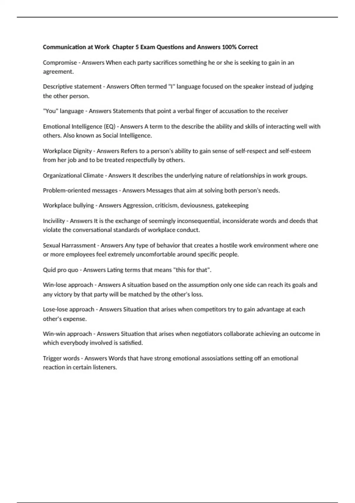 Communication at Work Chapter 5 Exam Questions and Answers 100% Correct ...