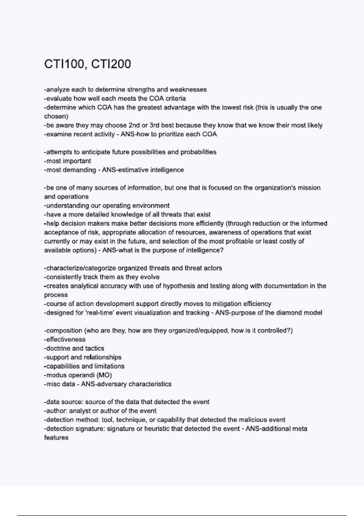 CTI100, CTI200 exam questions with correct answers with complete A+solution 2024/2025 - CTI2024 ...