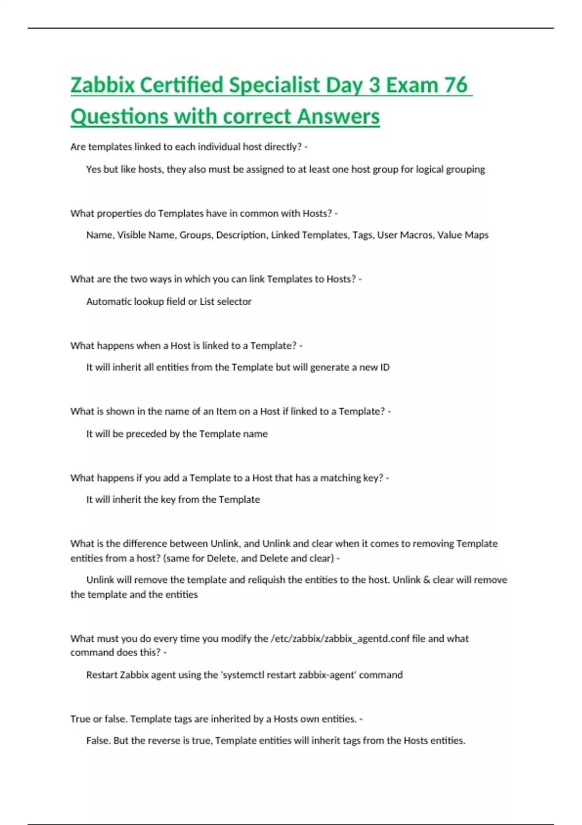 Zabbix Certified Specialist Day 3 Exam 76 Questions with correct Answers. - Abnormal psychology ...