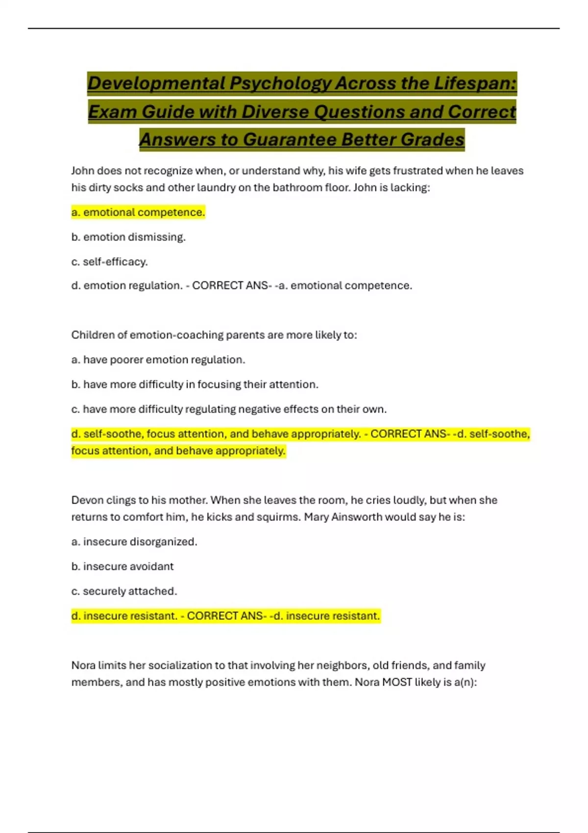 Developmental Psychology Across the Lifespan: Exam Guide with Diverse ...