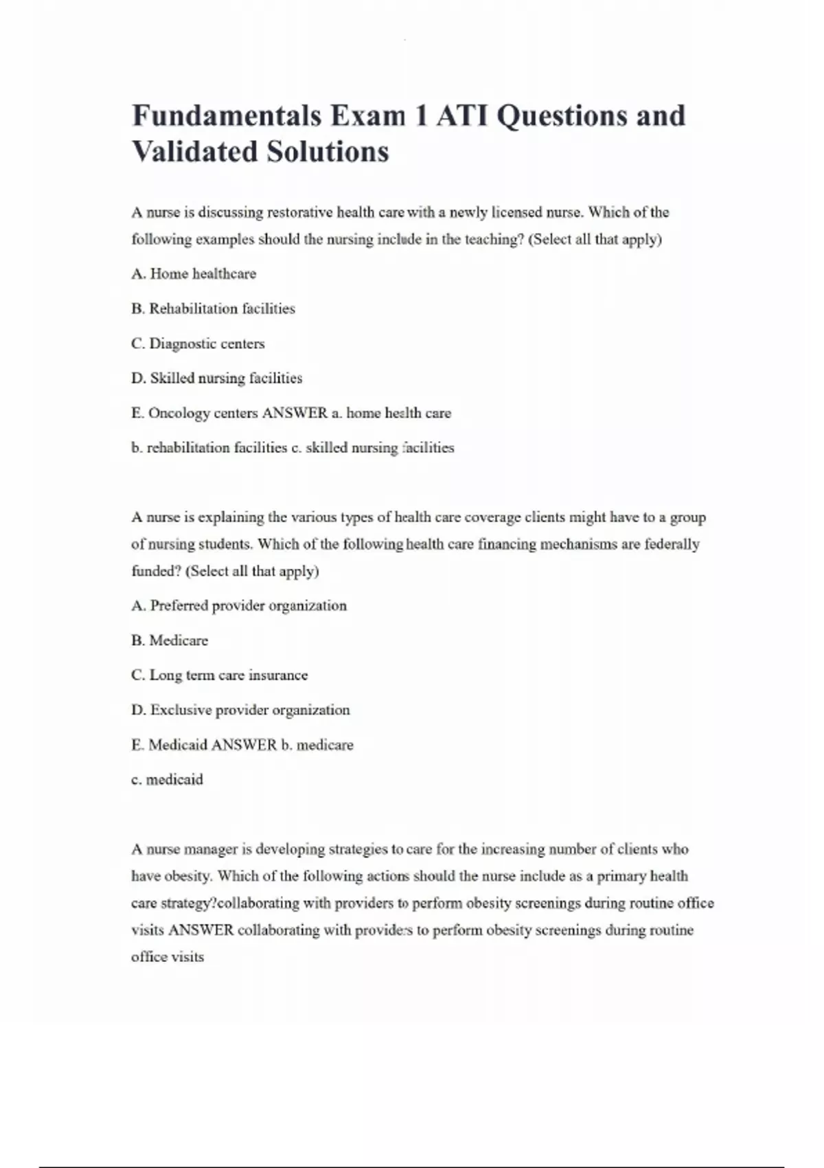 Fundamentals Exam 1 ATI Questions and Validated Solutions - ATI ...