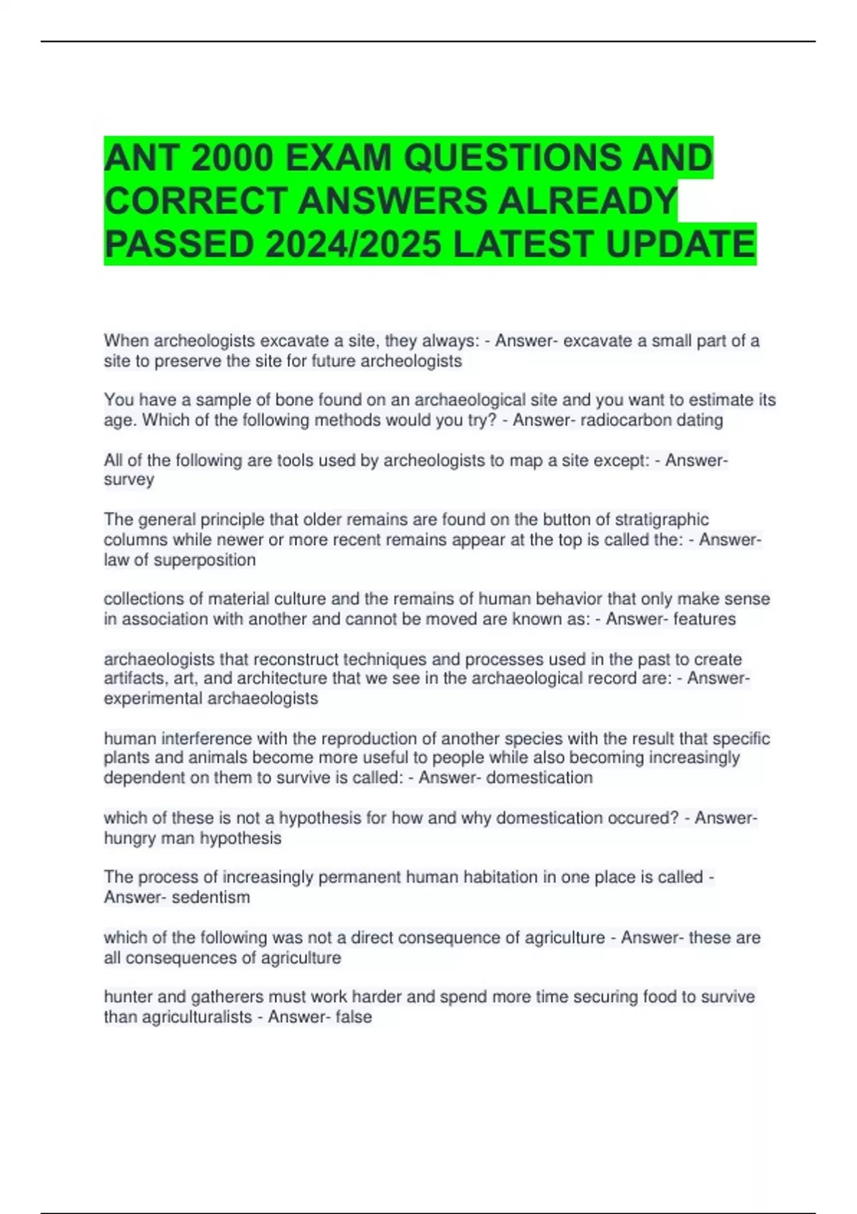 ANT 2000 EXAM QUESTIONS AND CORRECT ANSWERS ALREADY PASSED 2024/2025 ...