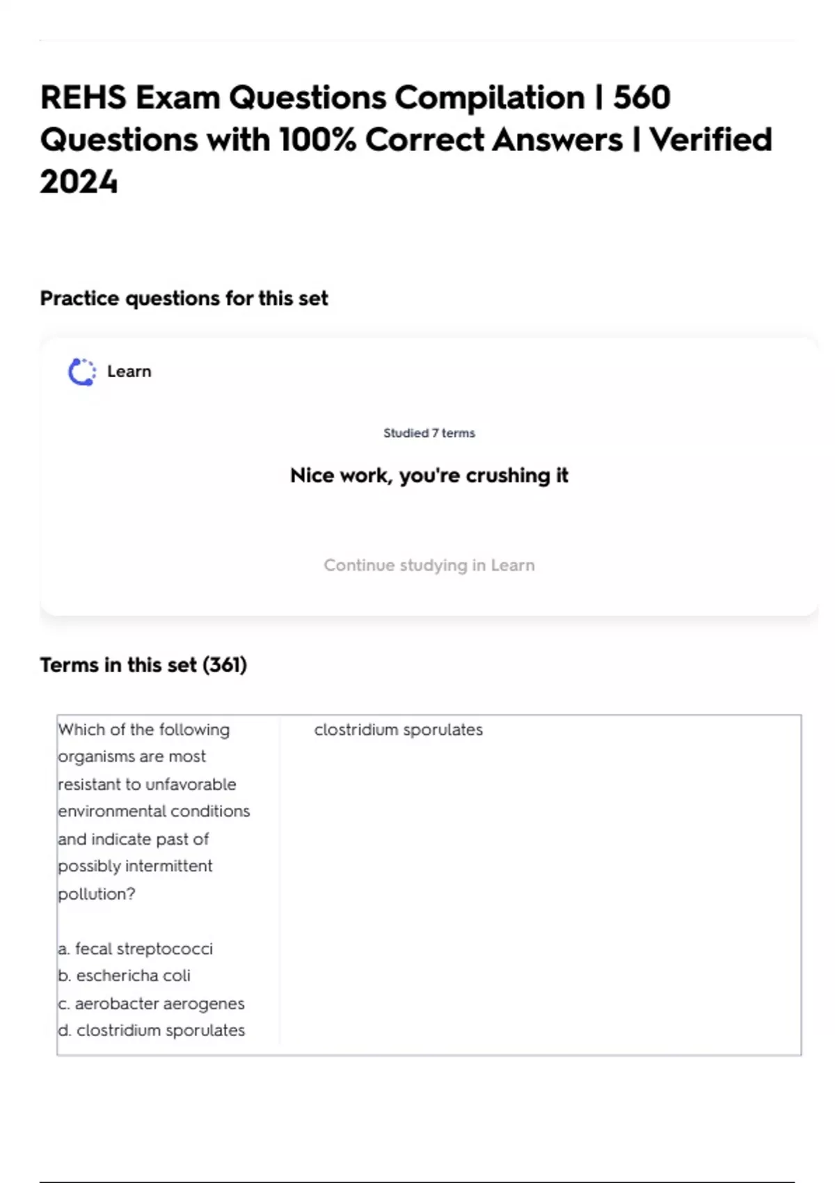 REHS Exam Questions Compilation | 560 Questions with 100% Correct ...