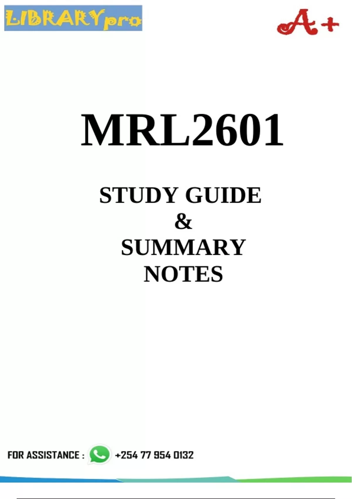 MRL2601 STUDY GUIDE & SUMMARY NOTES - Entrepreneurial Law (MRL2601 ...