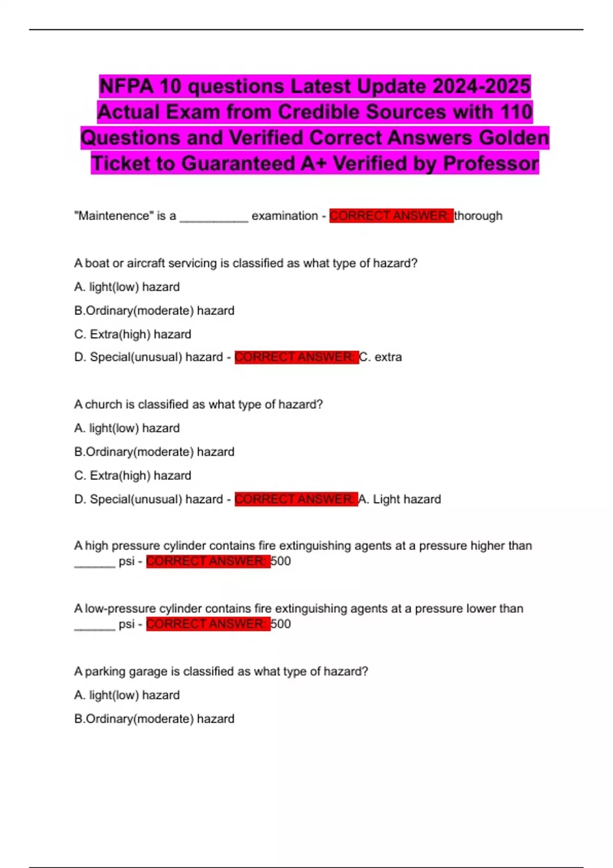 NFPA 10 questions Latest Update Actual Exam from Credible Sources with ...