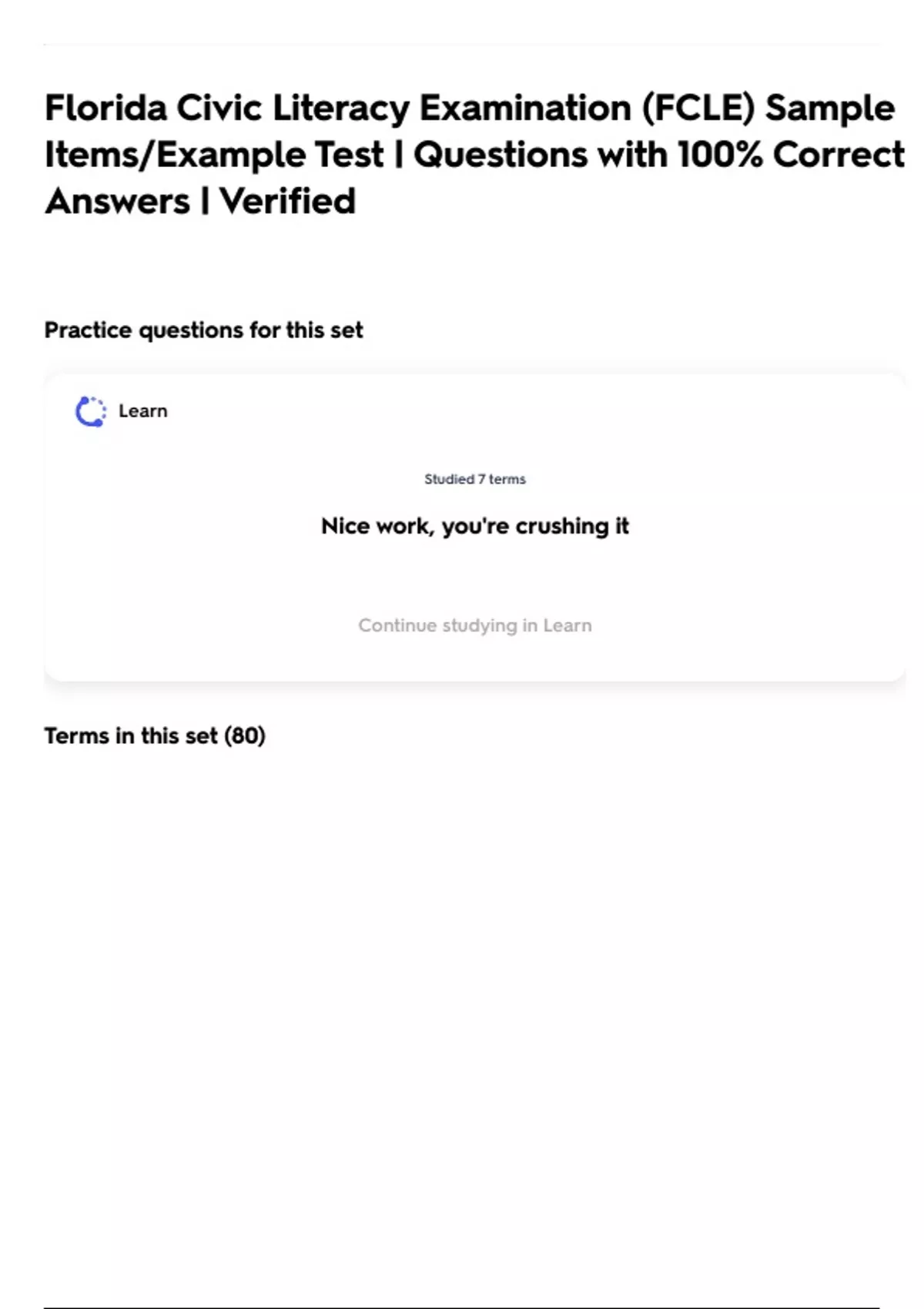 Florida Civic Literacy Examination (FCLE) Sample Items/Example Test ...