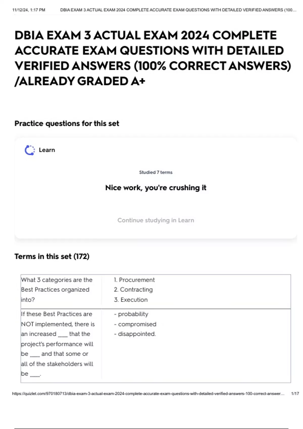 DBIA EXAM 3 ACTUAL EXAM 2024 COMPLETE ACCURATE EXAM QUESTIONS WITH ...