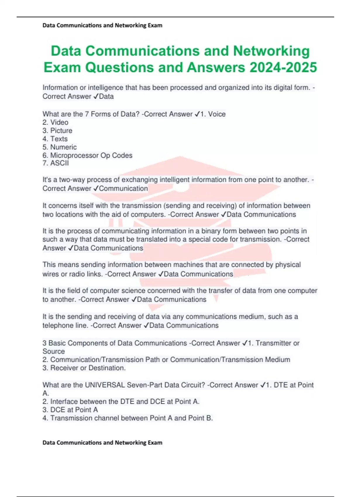 Data Communications and Networking Exam Questions and Answers - Data Communications and ...