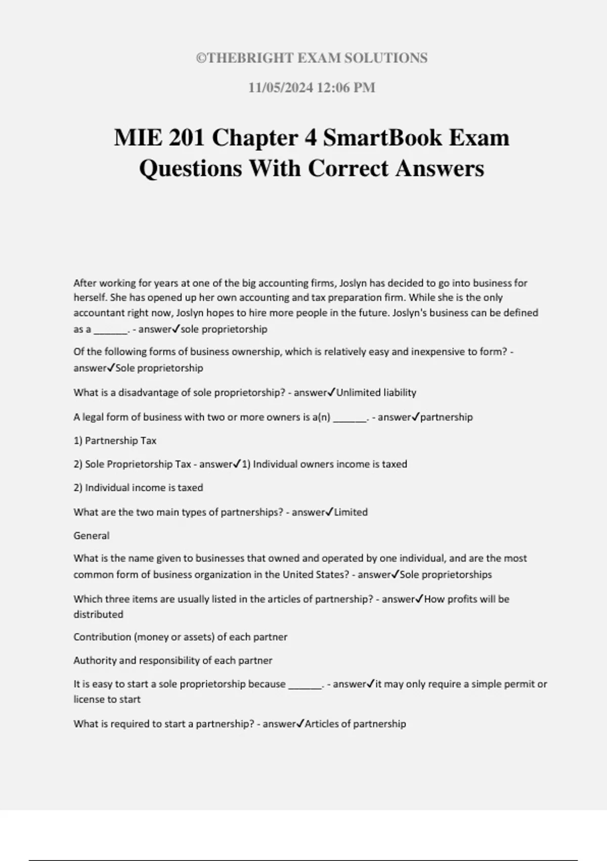 MIE 201 Chapter 4 SmartBook Exam Questions With Correct Answers - MIE ...