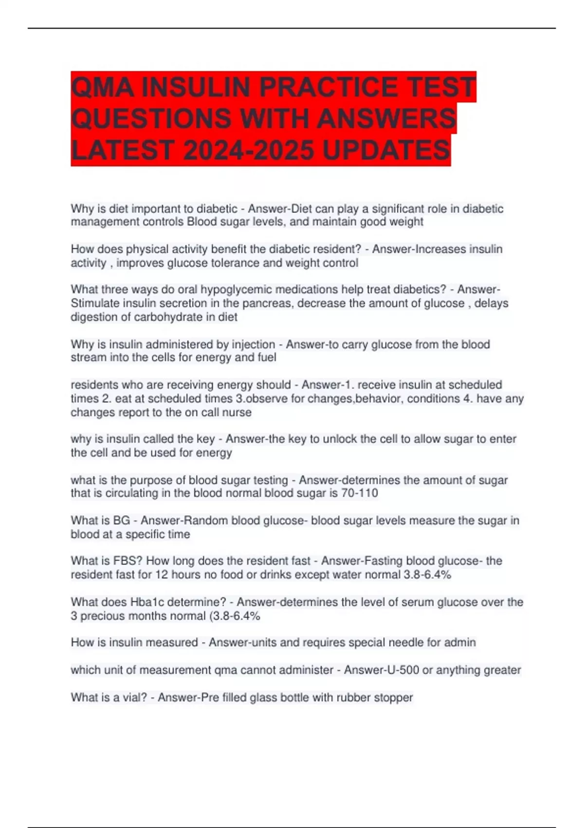 QMA INSULIN PRACTICE TEST QUESTIONS WITH ANSWERS LATEST UPDATES - QMA ...