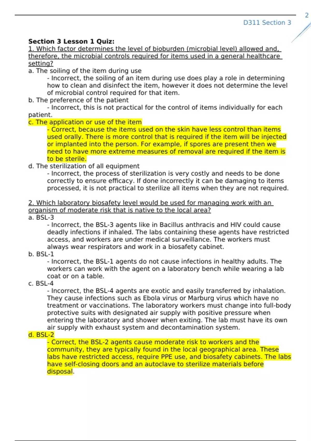 D311 Microbiology Section 3 Lesson 1 Quiz with Answers WGU 2024/2025 ...