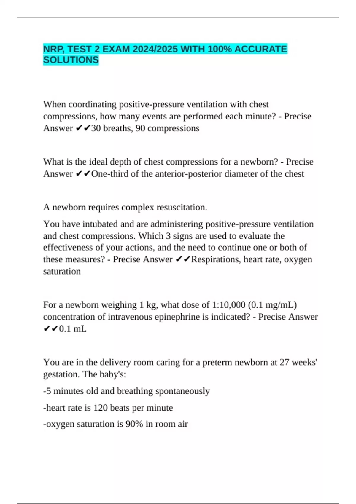 NRP, TEST 2 EXAM 2024/2025 WITH 100% ACCURATE SOLUTIONS - NRP, - Stuvia US