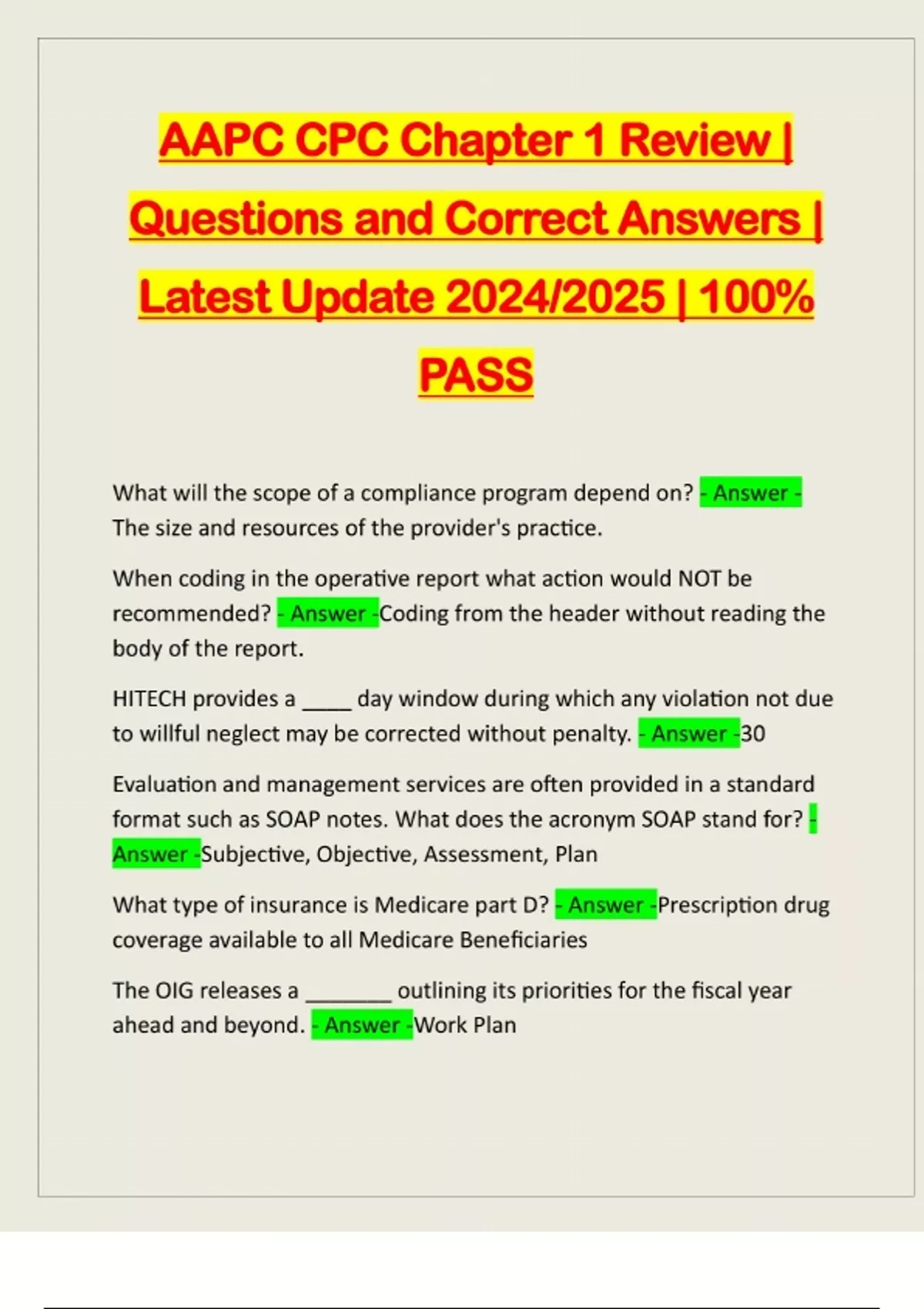 AAPC CPC Chapter 1 Review | Questions and Correct Answers | Latest ...