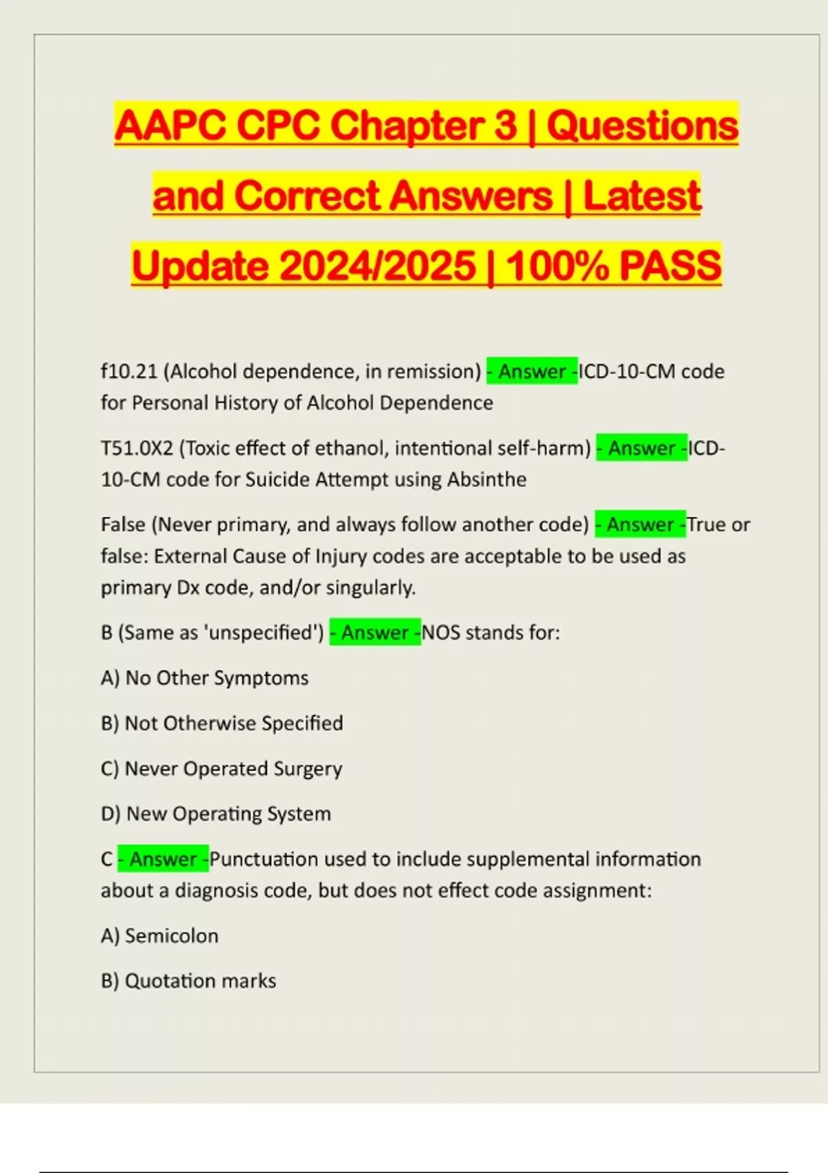 AAPC CPC Chapter 3 | Questions and Correct Answers | Latest Update 2025 ...