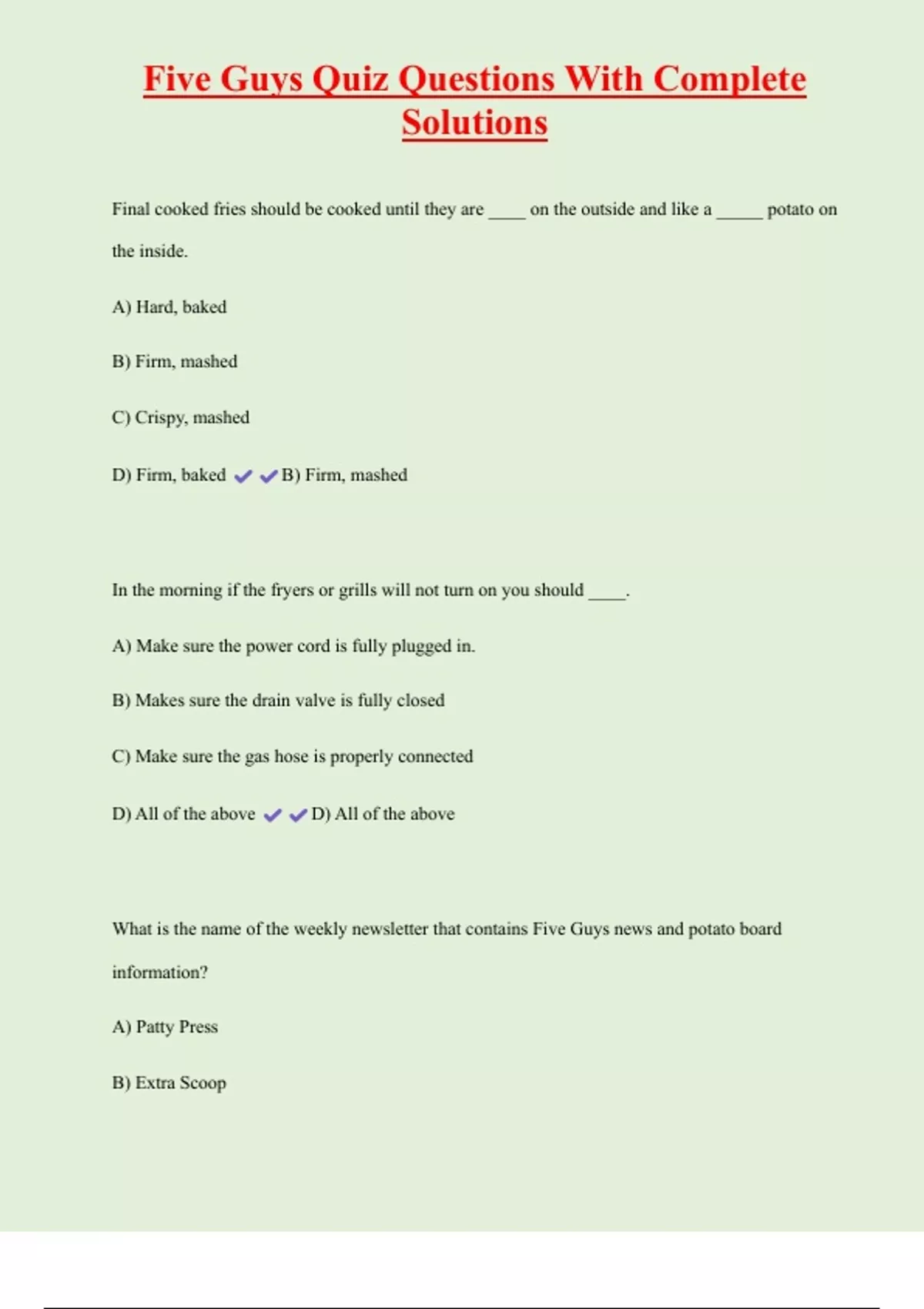 Five Guys Quiz Questions With Complete Solutions - Five Guys - Stuvia US