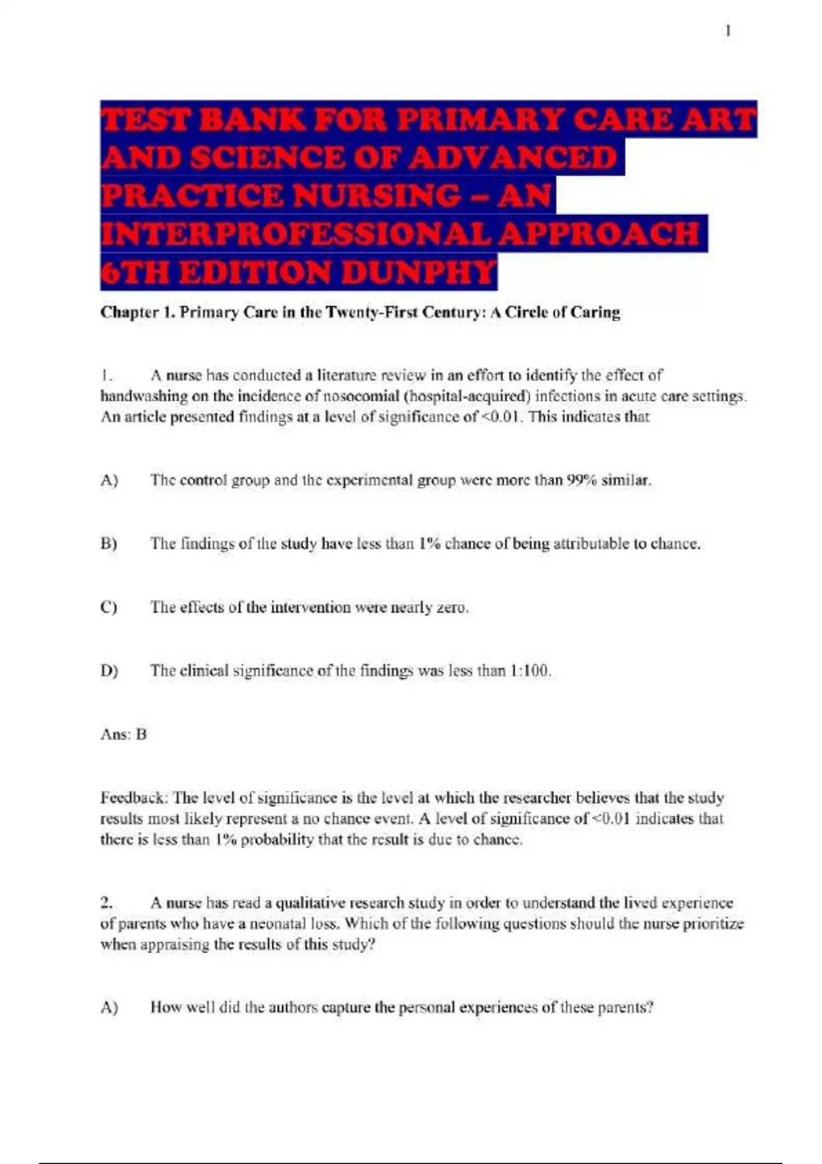 TEST BANK FOR PRIMARY CARE ART AND SCIENCE OF ADVANCED PRACTICE NURSING ...