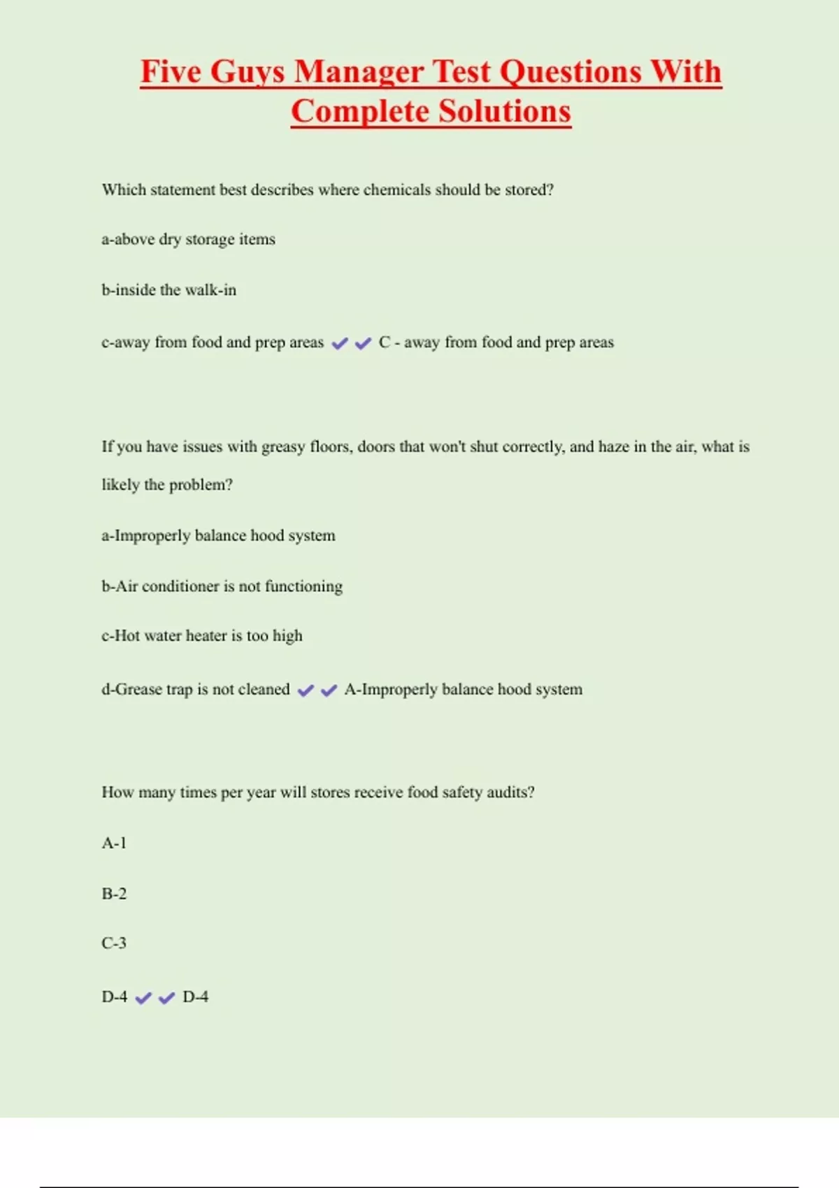 Five Guys Manager Test Questions With Complete Solutions - Five Guys ...