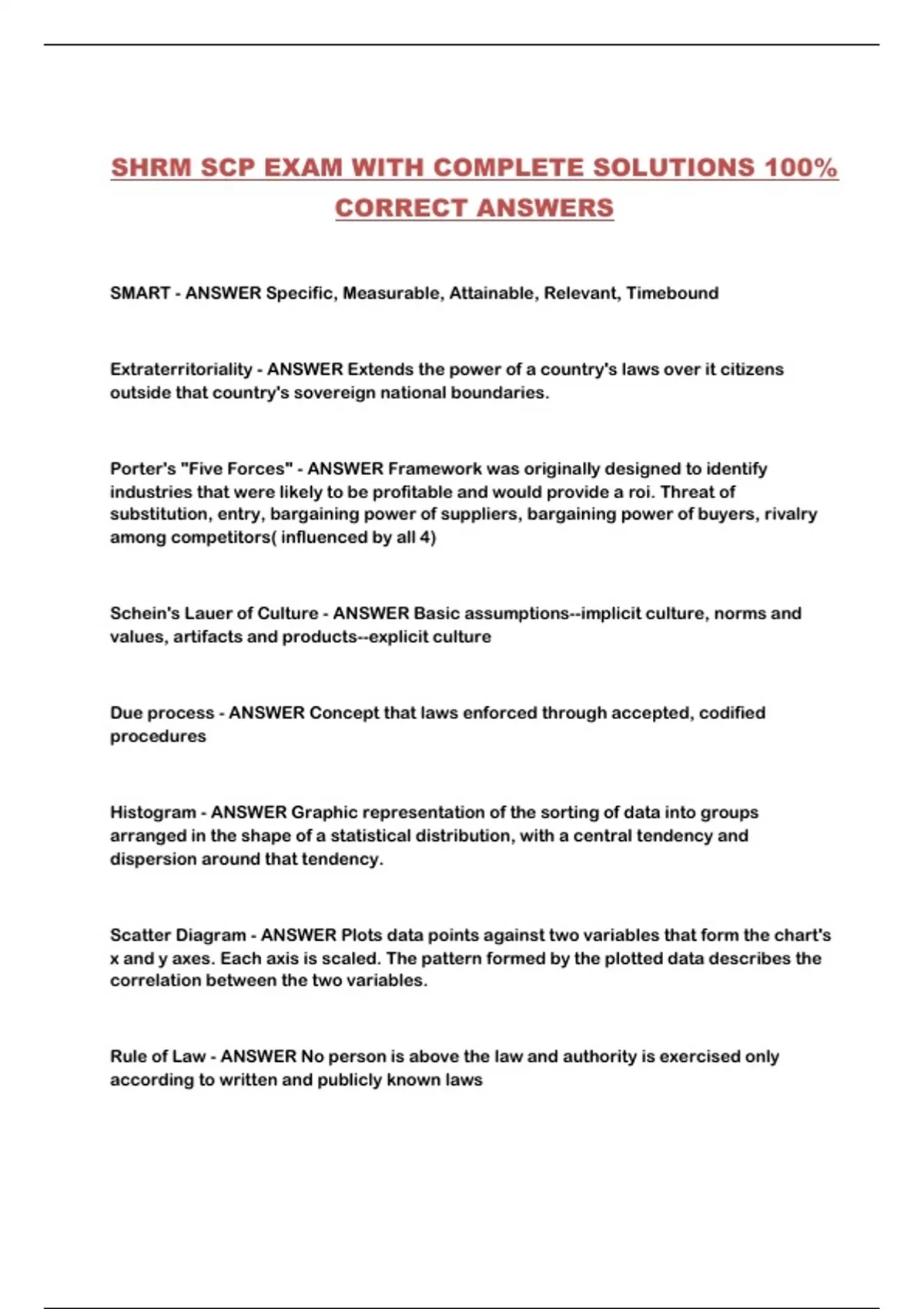 SHRM SCP EXAM WITH COMPLETE SOLUTIONS 100% CORRECT ANSWERS - SHRM SCP ...