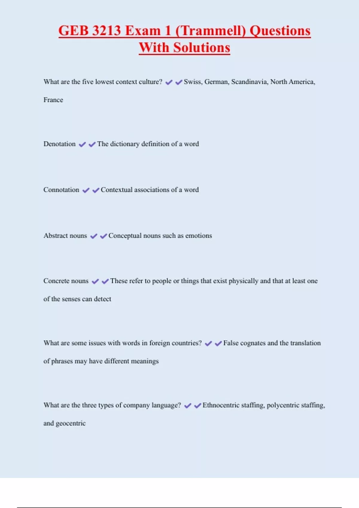 GEB 3213 Exam 1 (Trammell) Questions With Solutions - GEB 3213 - Stuvia US