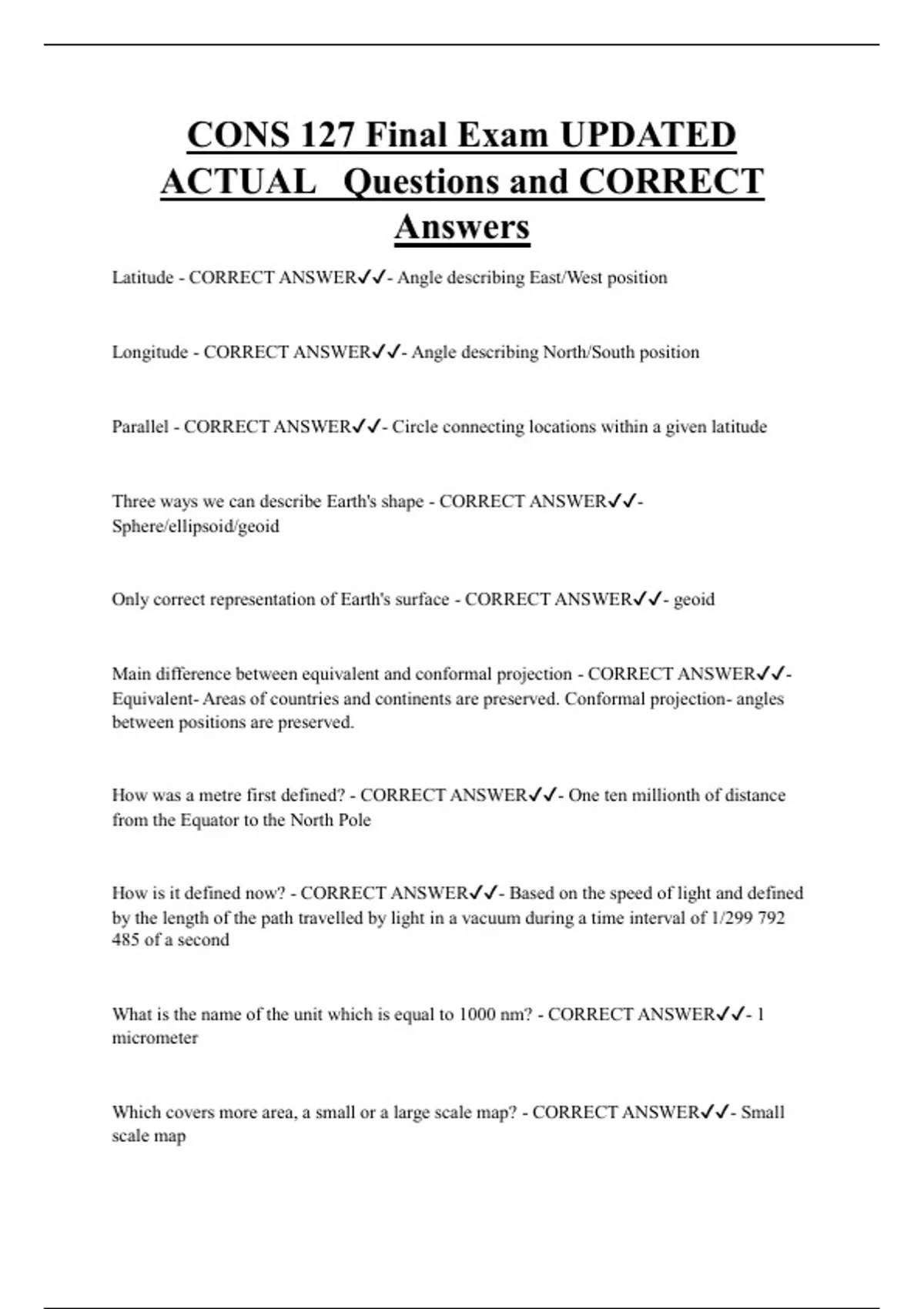 CONS 127 Final Exam UPDATED ACTUAL Questions and CORRECT Answers - CONS ...