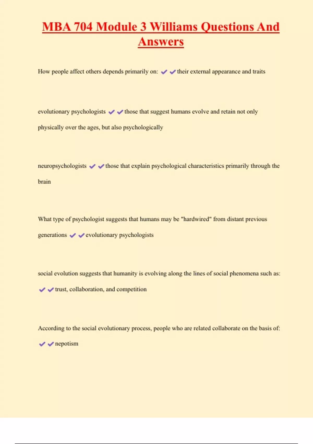 MBA 704 Module 3 Williams Questions And Answers - MBA 704 - Stuvia US