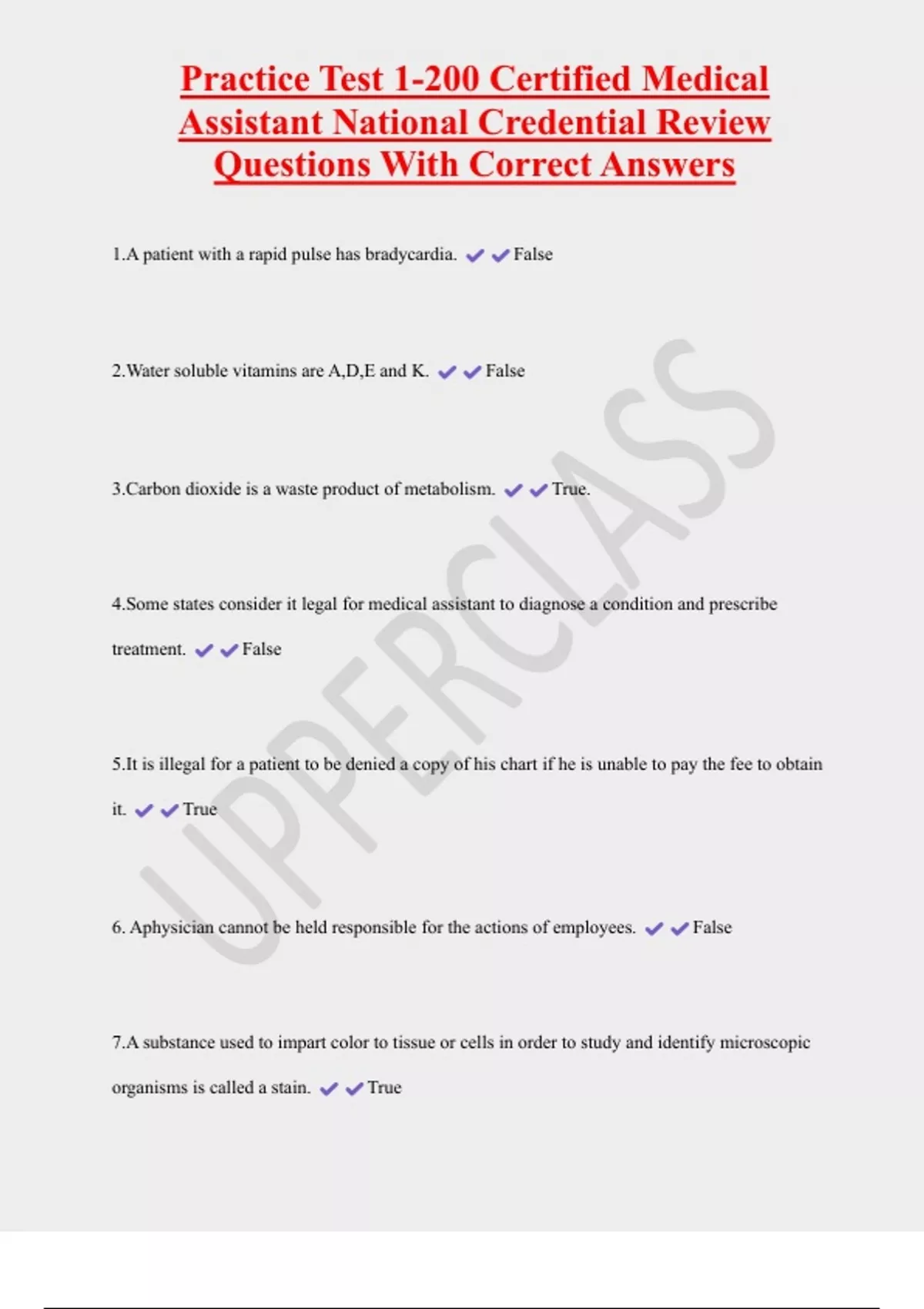 Practice Test 1-200 Certified Medical Assistant National Credential ...