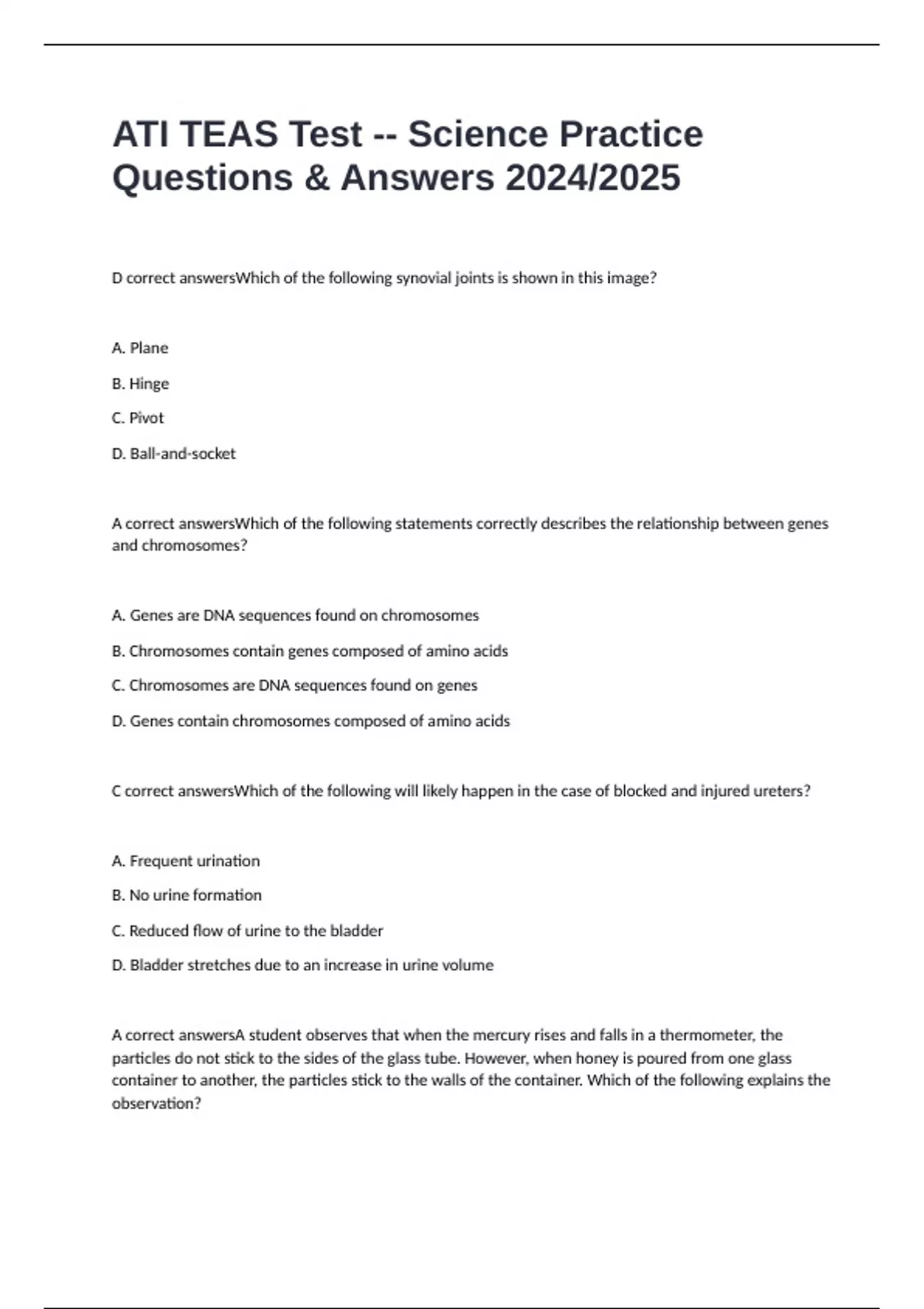 ATI TEAS Test -- Science Practice Questions exam 2024/2025 with 100% ...