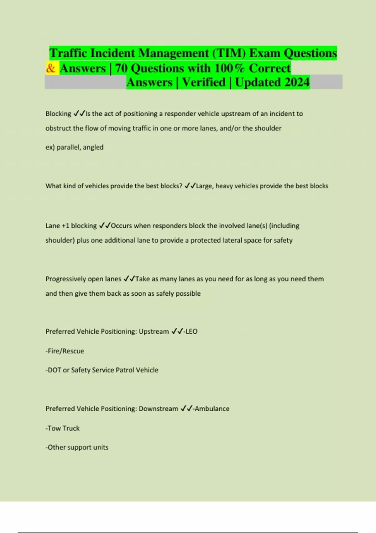 Traffic Incident Management (TIM) Exam Questions & Answers | 70 ...