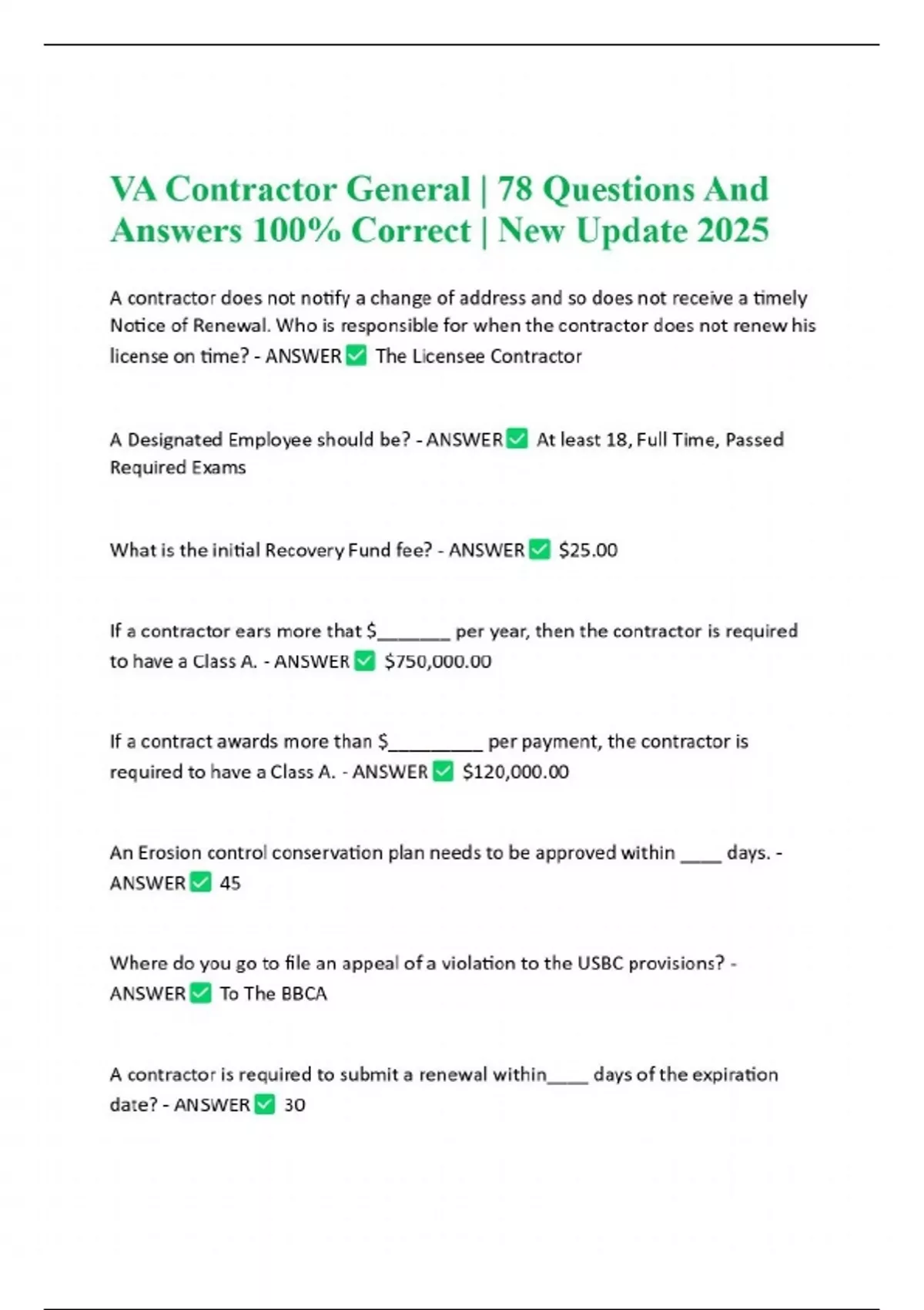 VA Contractor General | 78 Questions And Answers 100% Correct | New ...