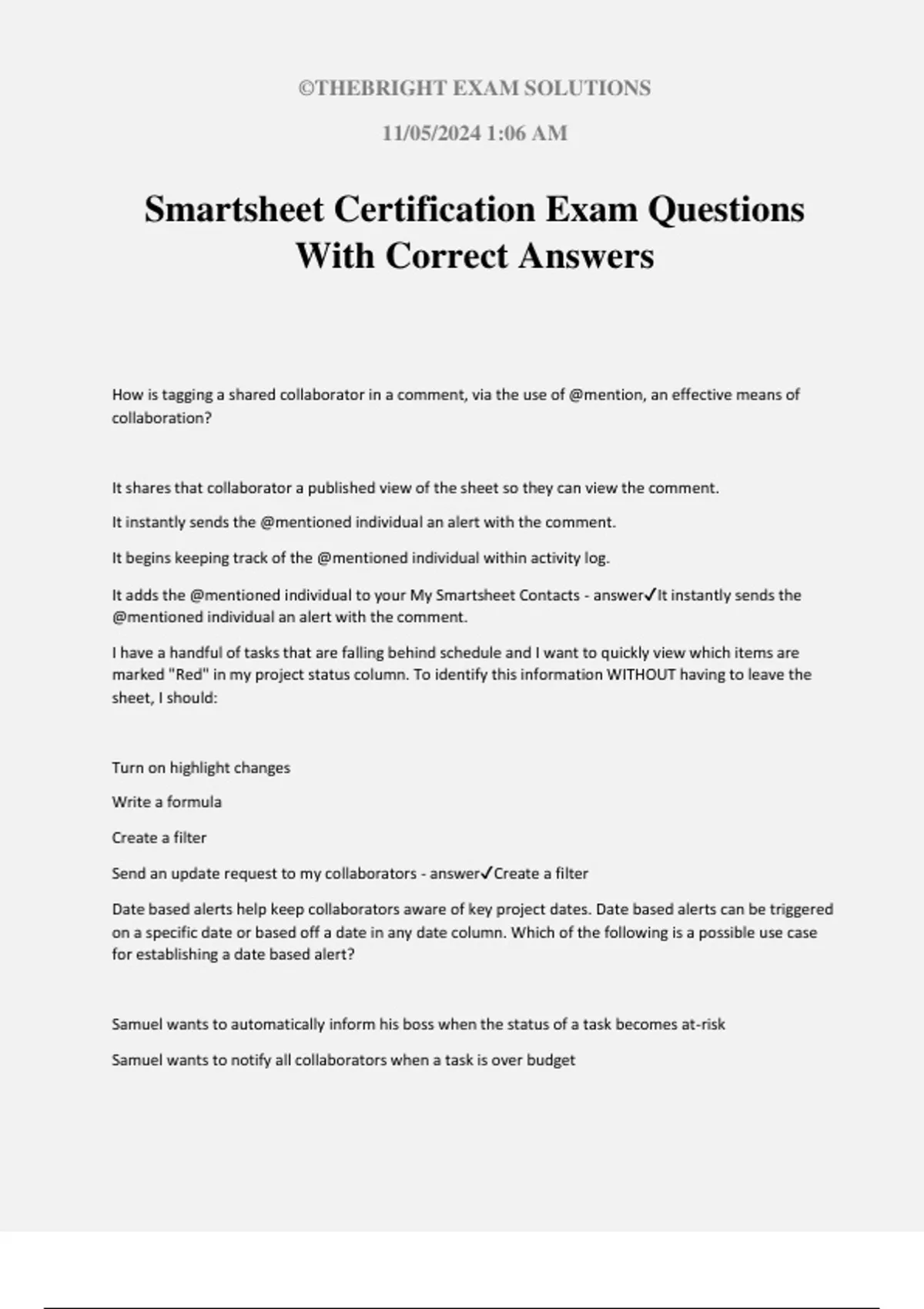 Smartsheet Certification Exam Questions With Correct Answers ...