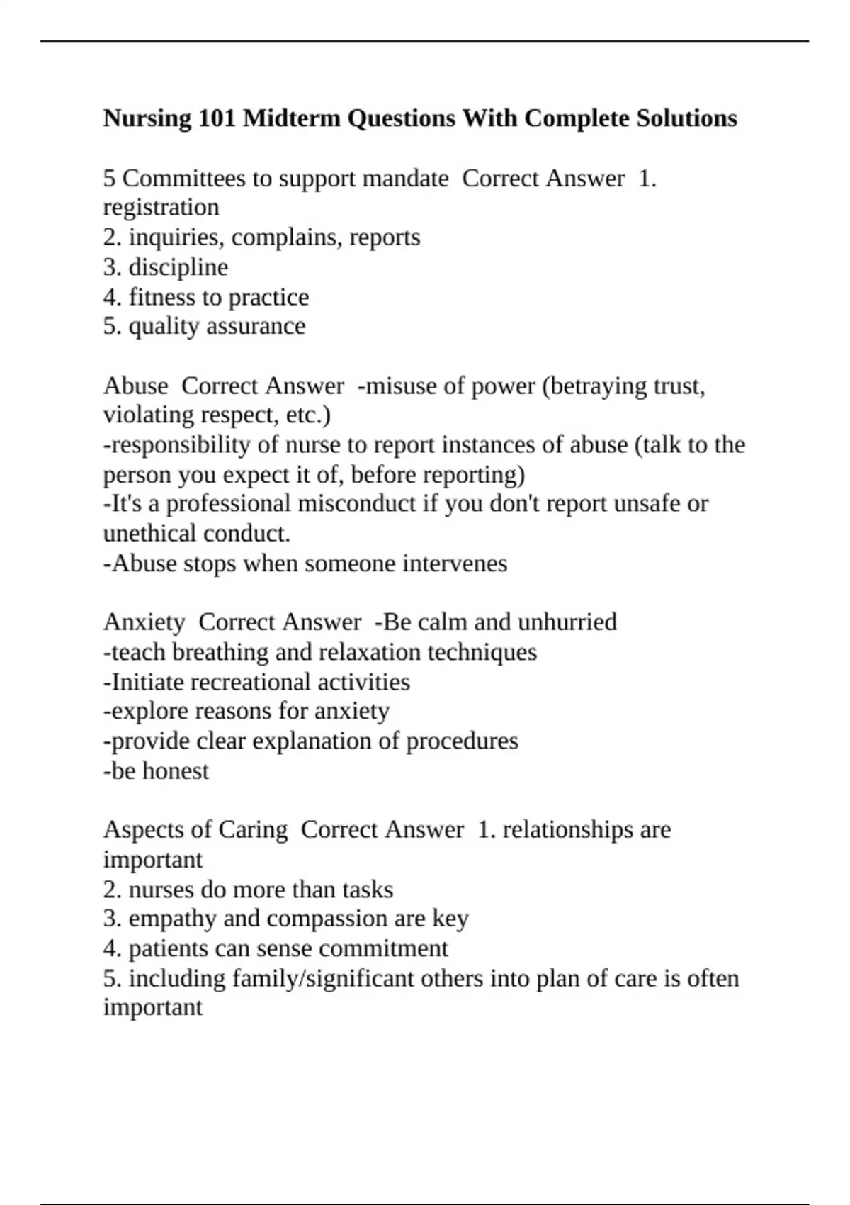 Nursing 101 Midterm Questions With Complete Solution1 - Nursing 101 ...