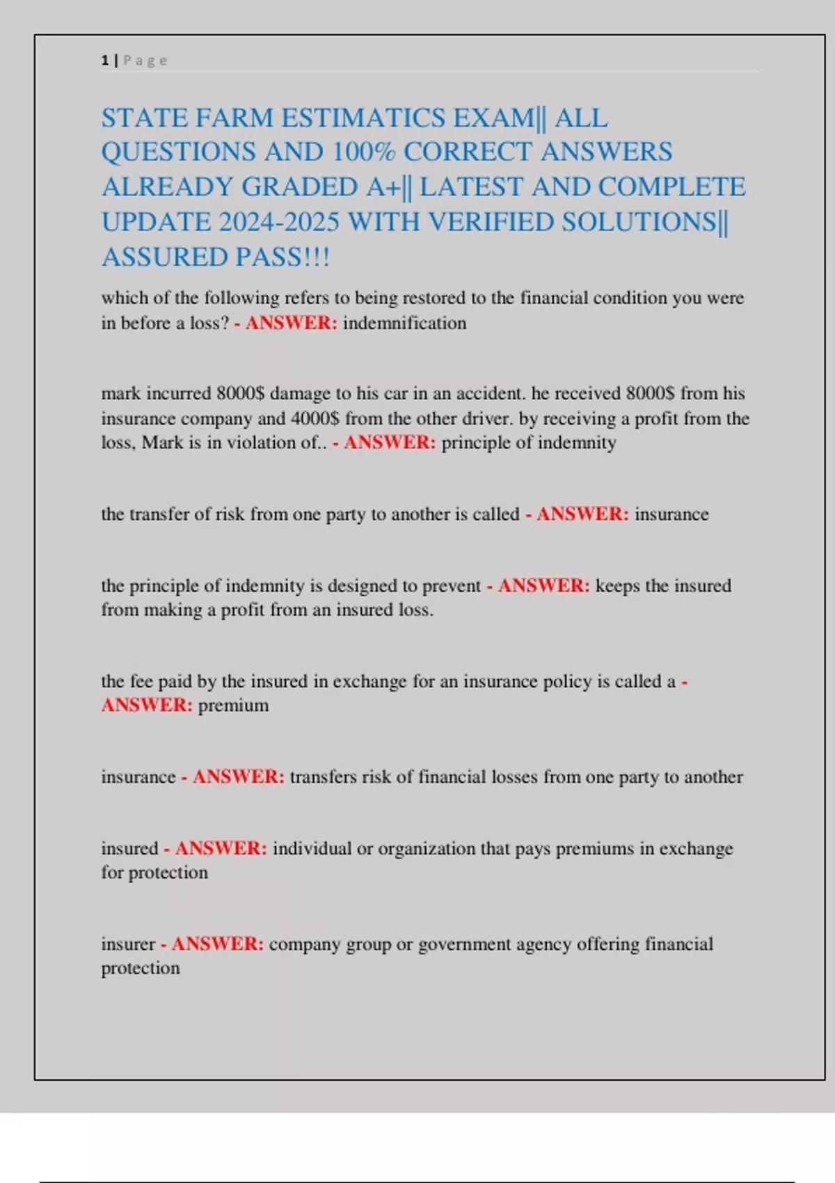 STATE FARM ESTIMATICS EXAM|| 2025 UPDATE QUESTIONS AND 100% CORRECT ...