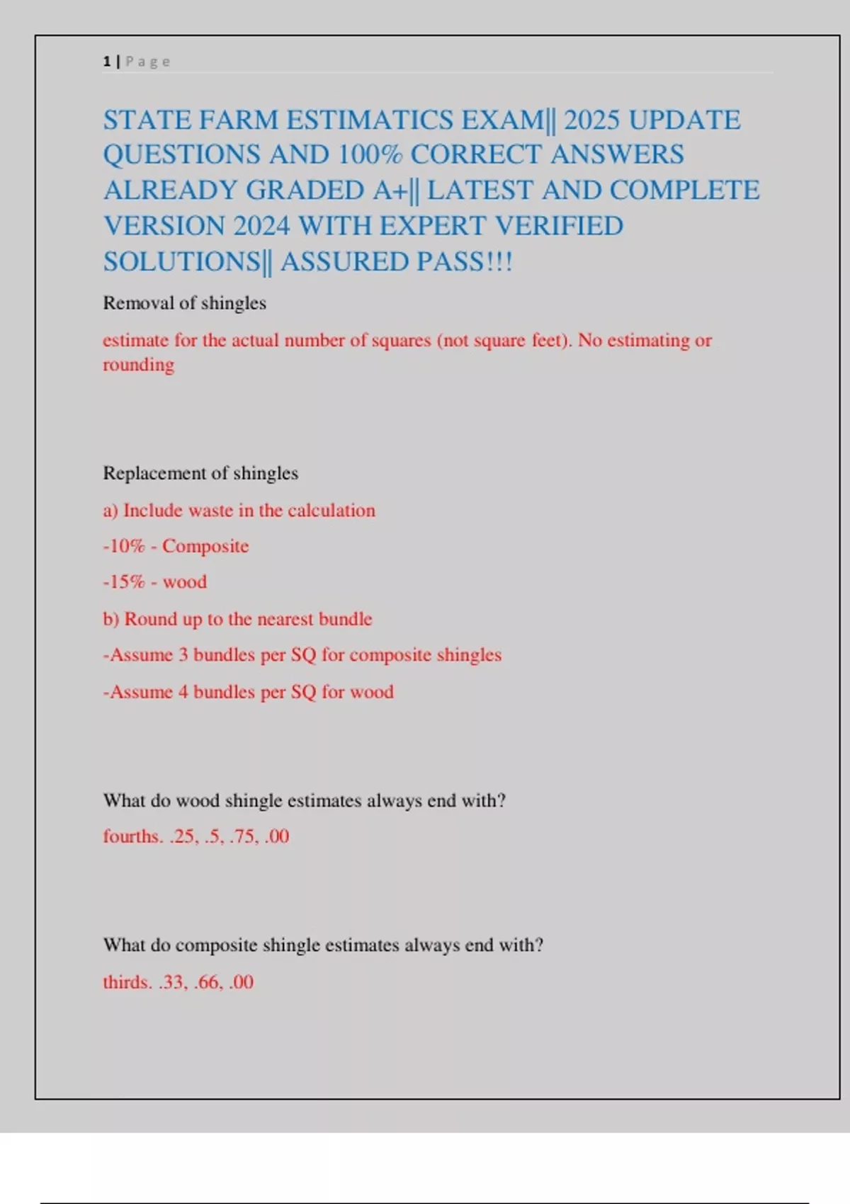 STATE FARM ESTIMATICS EXAM|| 2025 UPDATE QUESTIONS AND 100% CORRECT ...